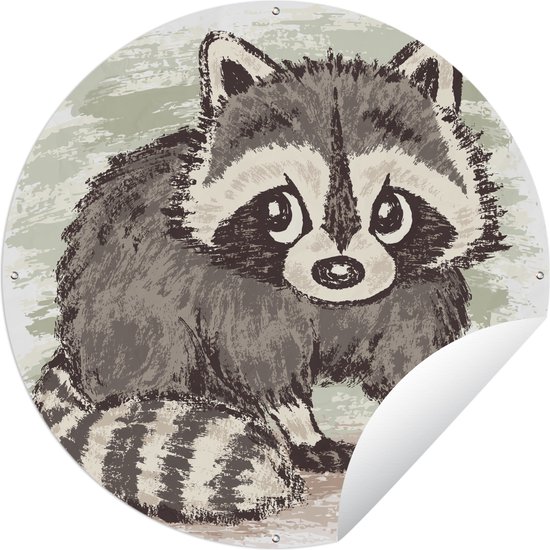 Tuincirkel tekening van een getekende wasbeer - 90x90 cm - Ronde ...