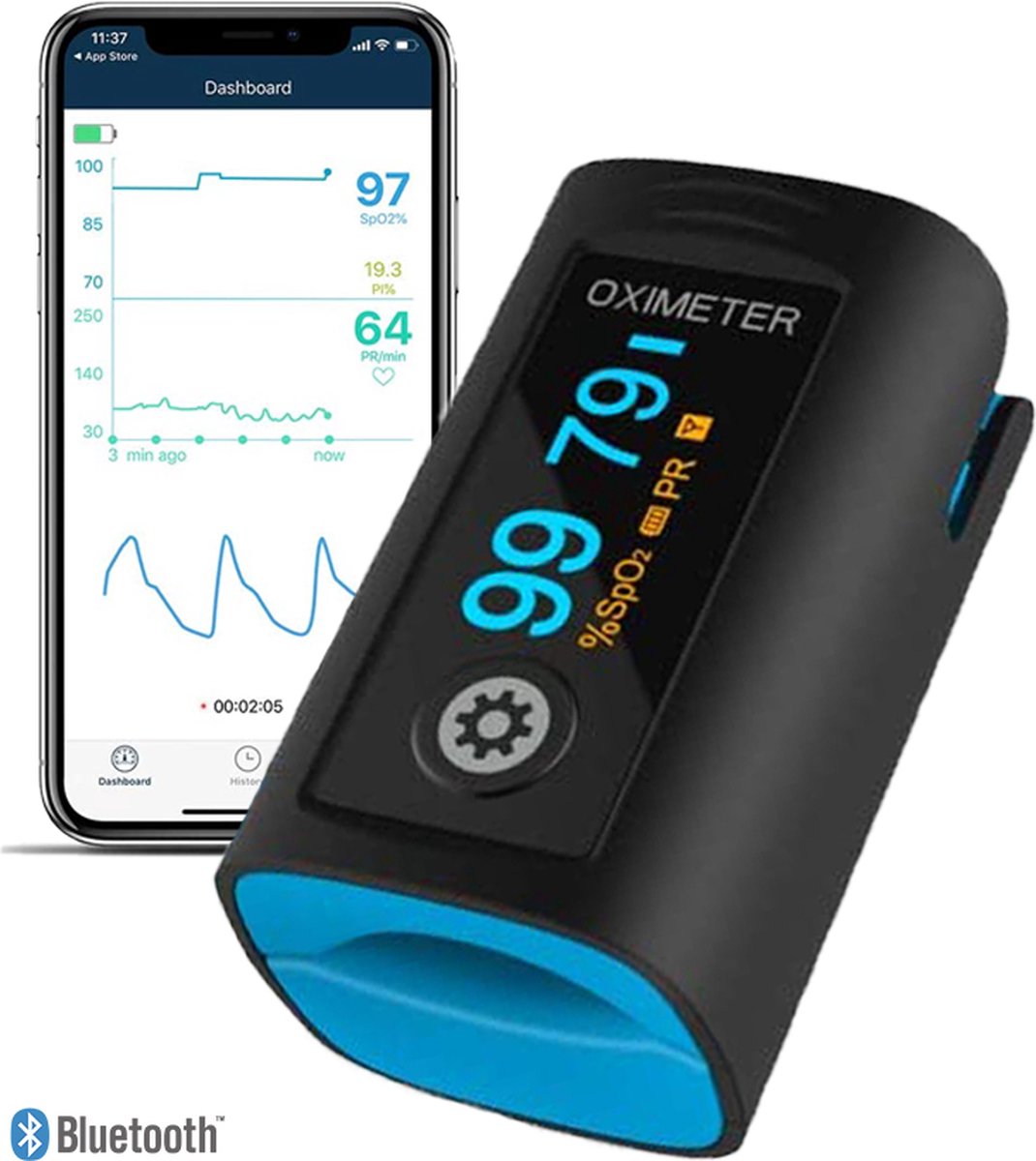 Meditrack Professionele Saturatiemeter met APP en Hartslagmeter - Incl ...