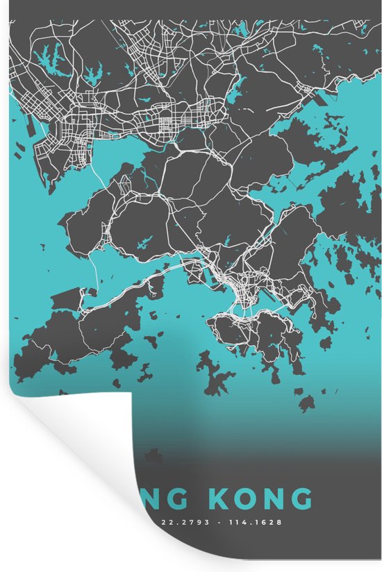 Stickers muraux - Hong Kong - Plan de la ville - Carte - Carte - Blauw ...