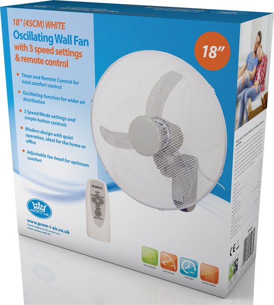 Prem-I-Air Muurventilator / wandventilator met afstandsbediening en ...