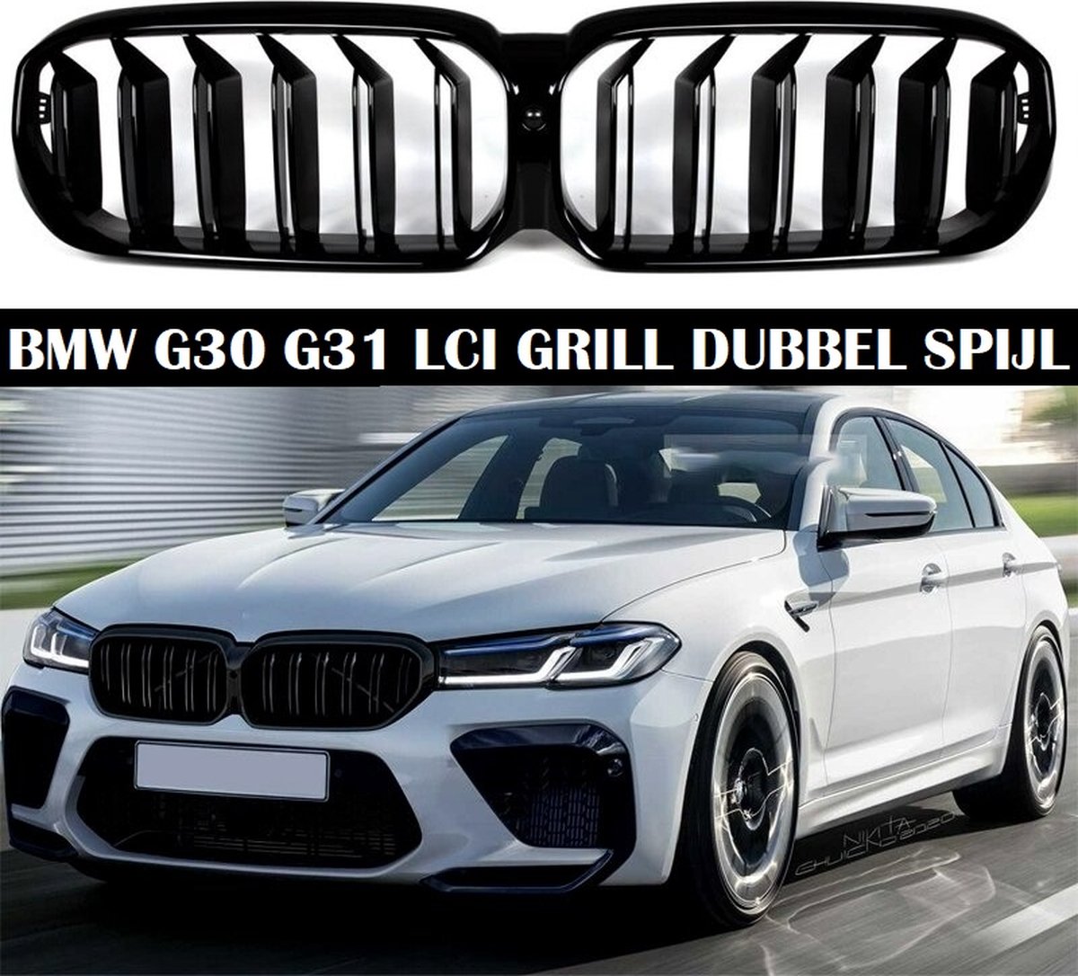 Bmw G30 G31 LCI Grill Dubbele Spijl Hoogglans Zwart Grille Nieren ...
