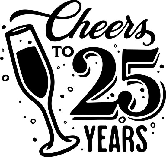 Sticker - Cheers to 25 years - 30x30cm - wit - 1 stuks - stickers ...