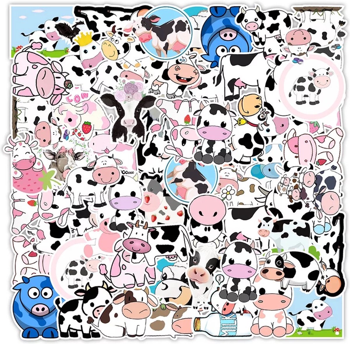 50x sticker Koeien - Schattige Koe Kinderstickers - Getekende dieren ...