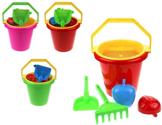 XL Strandset in Grote Emmer 30 CM met Zeef 2 Zandvormen, Hark, Schep ...