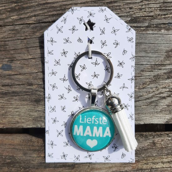Moederdag sleutelhanger met teksthanger Liefste Mama aqua / wit | bol