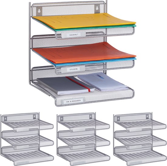 Relaxdays 4x brievenbak bureau - metaal 3 vakken - sorteerrek brieven ...