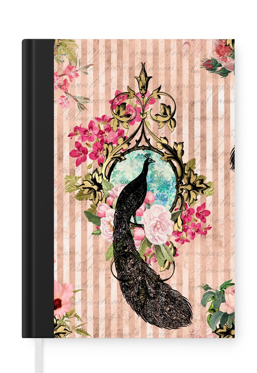 Carnet - Carnet d'écriture - Paon - Rose - Fleurs - Carnet - Format A5 ...