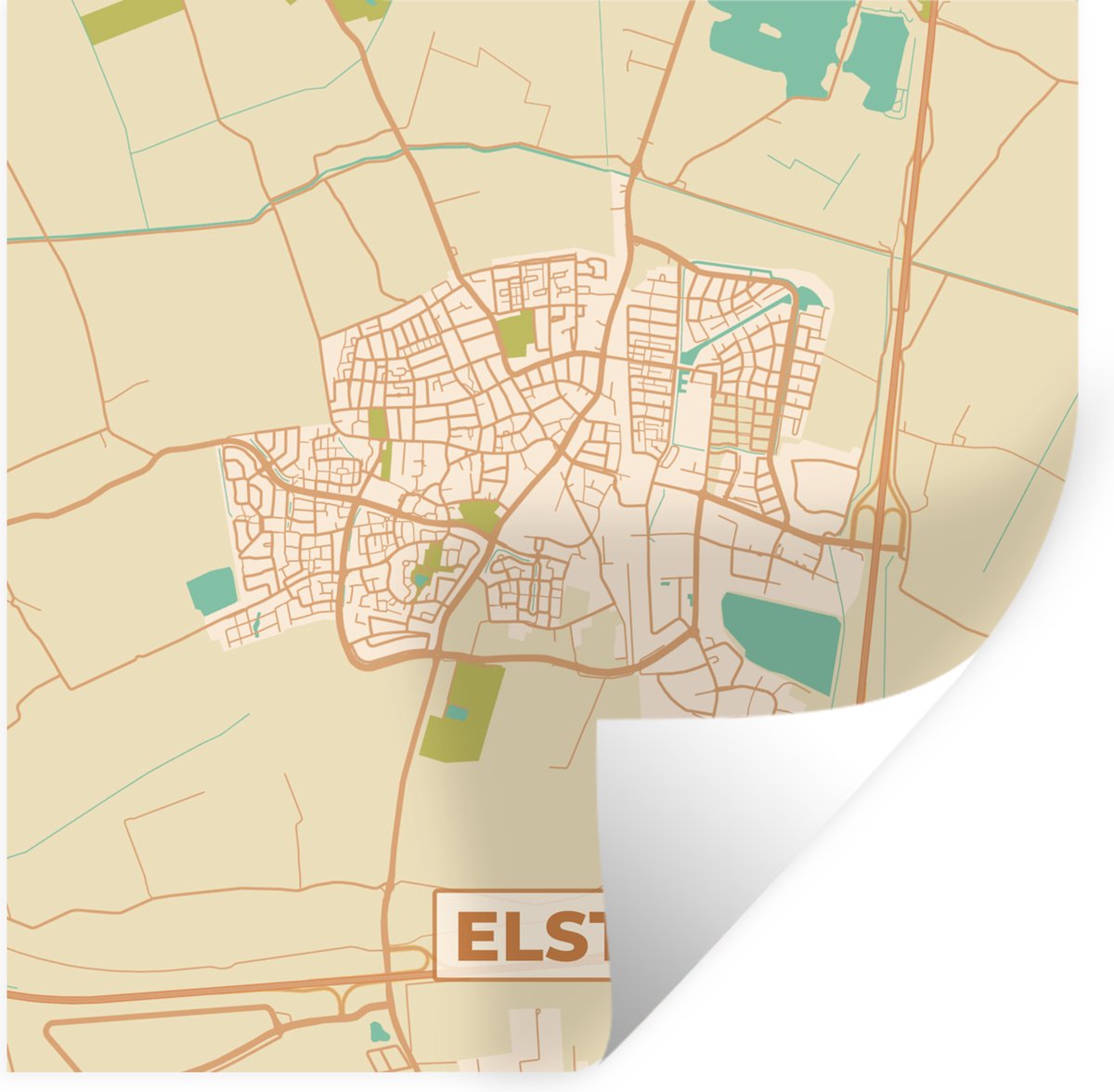 Muurstickers - Elst - Plattegrond - Kaart - Stadskaart - 50x50 cm ...