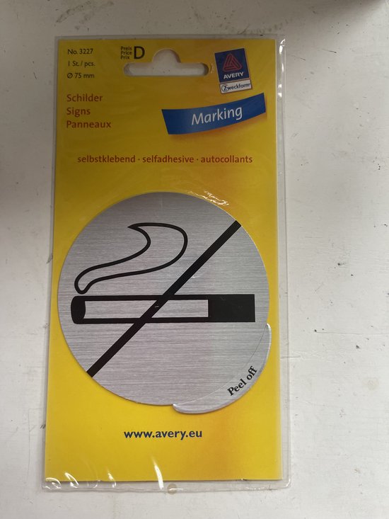Avery Aluminium etiket Niet roken | bol.com