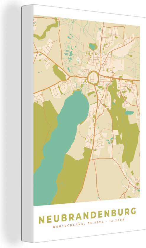 Canvas Schilderij Kaart - Neubrandenburg - Stadskaart - Plattegrond ...