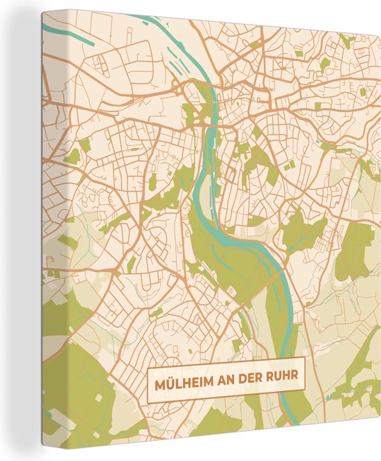 Canvas Schilderij Kaart - Mulheim an der Ruhr - Vintage - Plattegrond ...