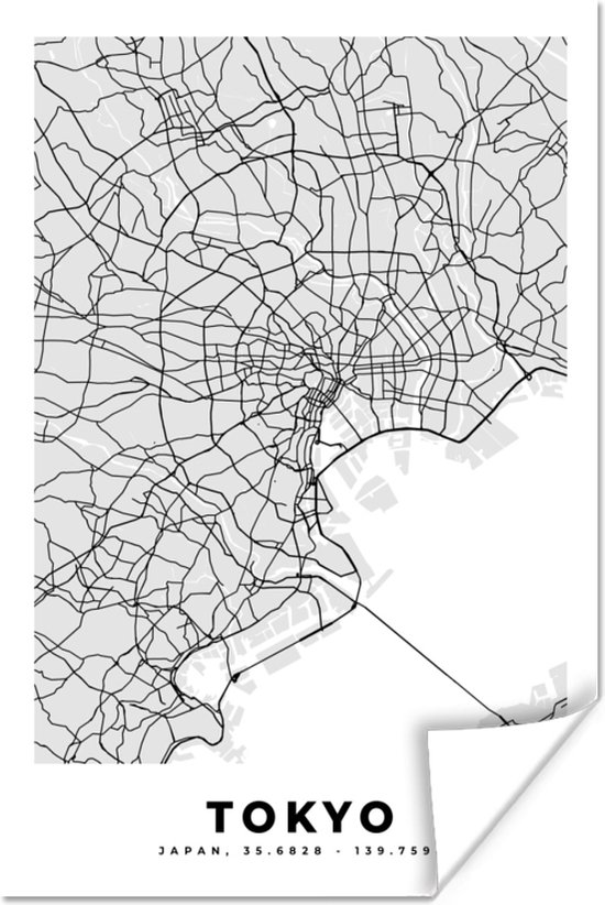 Poster Tokyo - Stadskaart - Zwart Wit - Plattegrond - Kaart - 60x90 cm ...