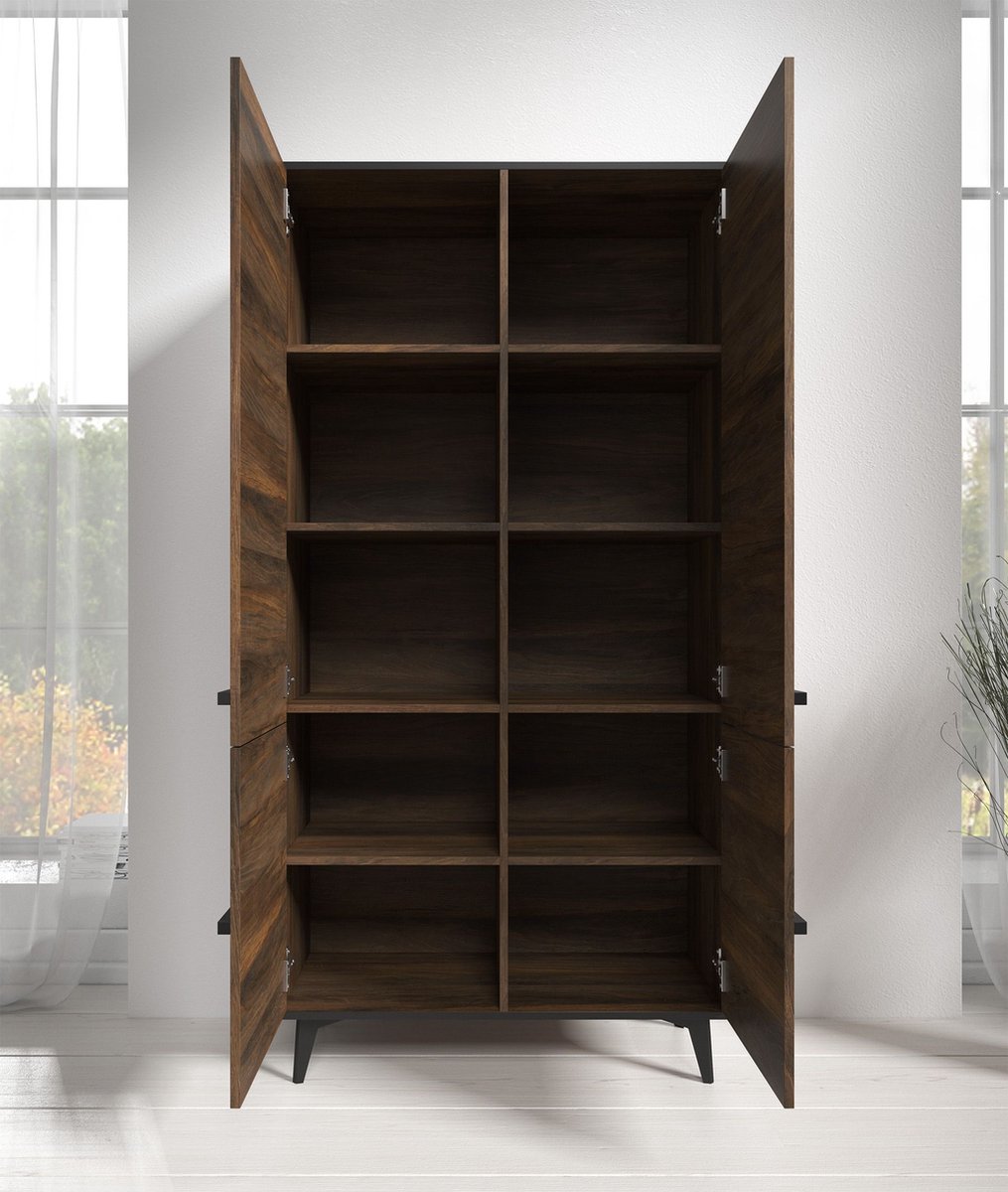 Meubella - Kast Frey - Donker eiken - Zwart - 91 cm | bol.com