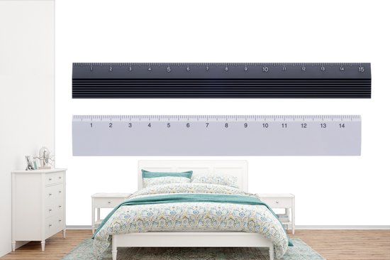 Behang - Fotobehang Zwart en wit liniaal - Breedte 450 cm x hoogte 300 ...