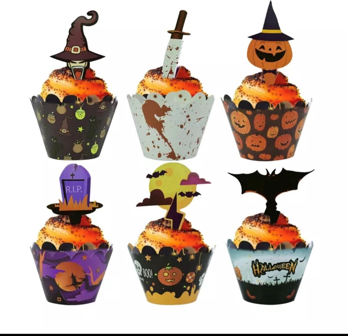 Akyol - cupcake topper - 6 stuks - halloween cupcake topper - halloween ...