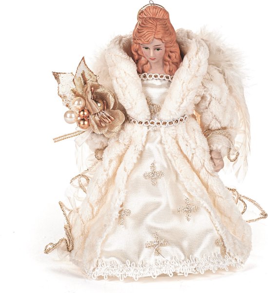 Goodwill Kerstengel-Engel Stof-Parels-Veren Crème-Wit H 20 cm | bol