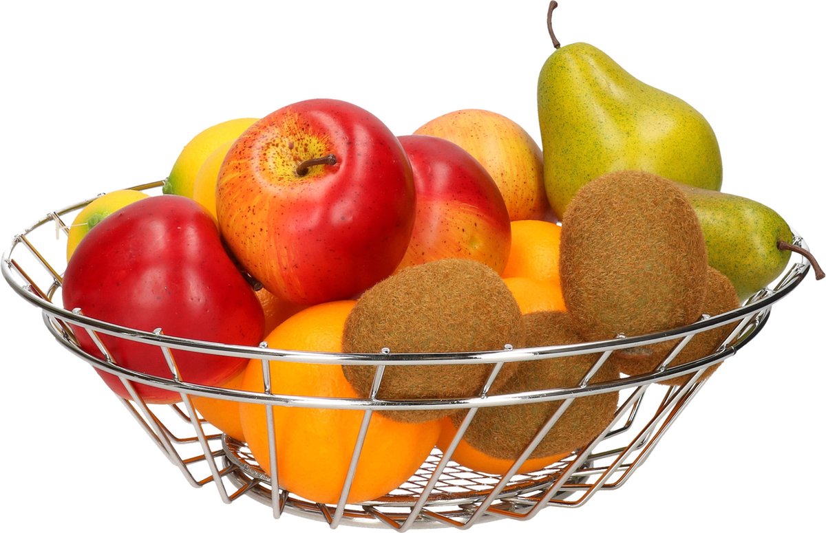 Metalen fruitmand/fruitschaal zilver rond groot 32 x 10 cm ...