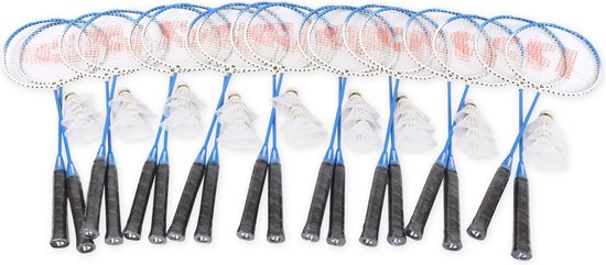 Blauwe Badminton Set voor 18 Personen - 9 Sets met 18 Badminton Rackets ...