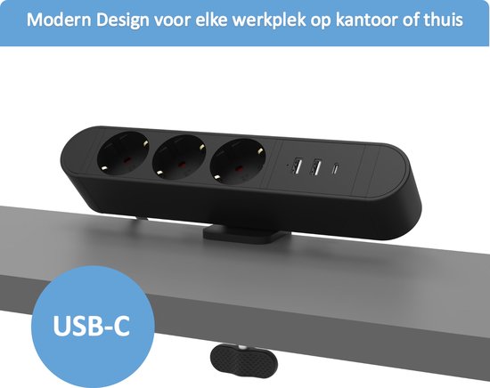 Noble Stekkerdoos met USB C - Moderne Stekkerdoos voor Bureau - 3 ...