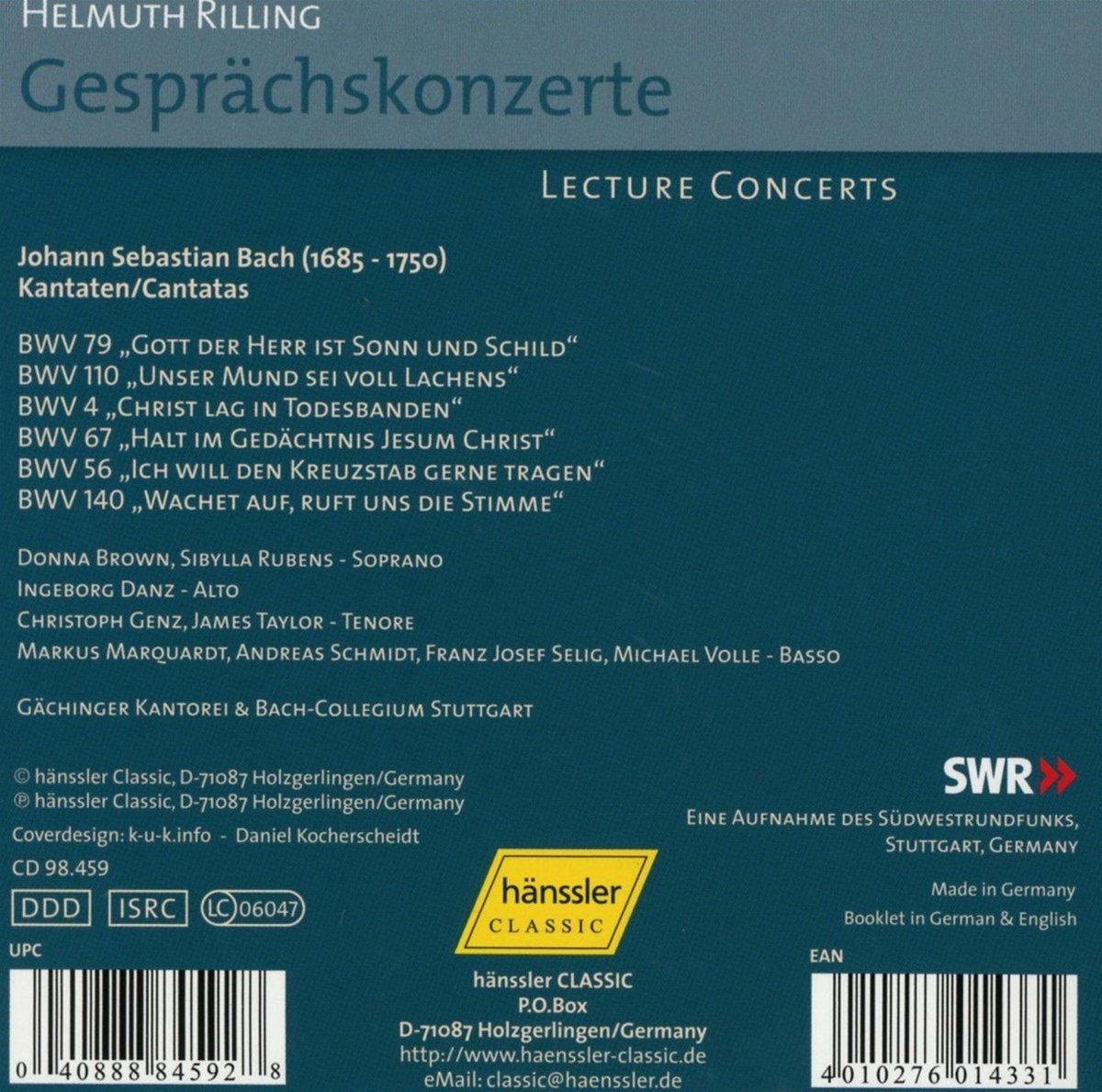 Helmuth Rilling - Bach: Gesprächskonzerte Kantaten (CD), Gaechinger ...