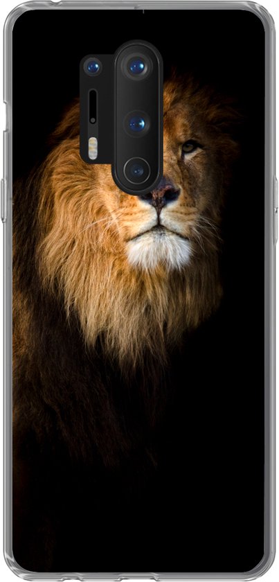 Telefoonhoesje Geschikt voor OnePlus 8 Pro hoesje - Leeuw - Licht - Zwart - Portret -... | bol