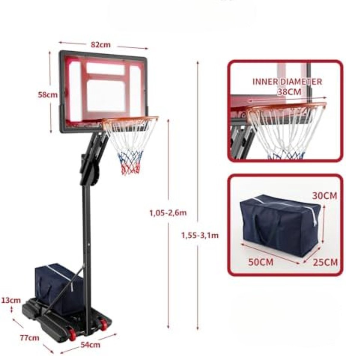 Poteau de basket extérieur - Anneau de basket avec support - Poteau de ...