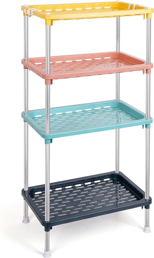 4 Laags Meerkleurig Plastic Opslag Rek - Roestvrij Stalen Buizen, 4 ...