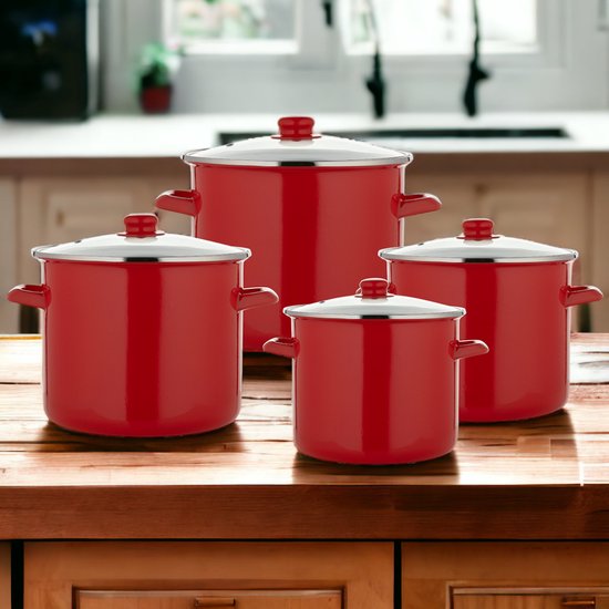 Emalia 8-delige Geëmailleerde Pannenset Rood Inclusief Deksel - 7 Liter ...