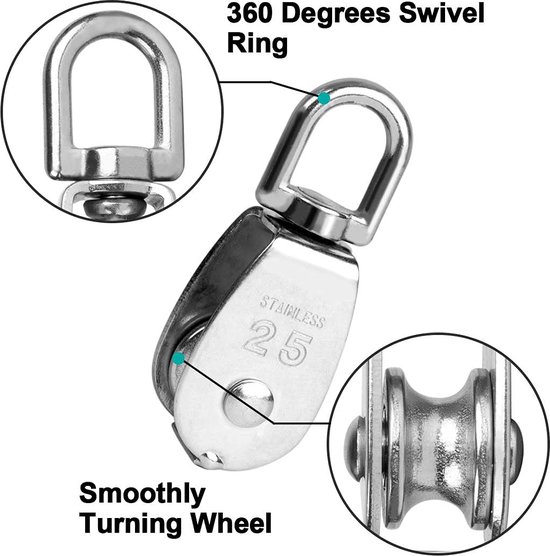 Katrolset, roestvrij staal 304 katrolrol, katrol voor touwen, katrol ...