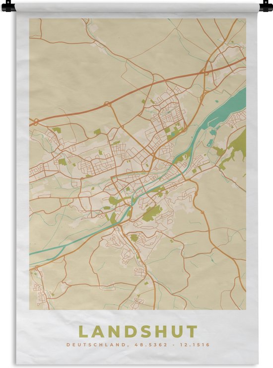 Wandkleed - Wanddoek - Landshut - Kaart - Plattegrond - Vintage ...