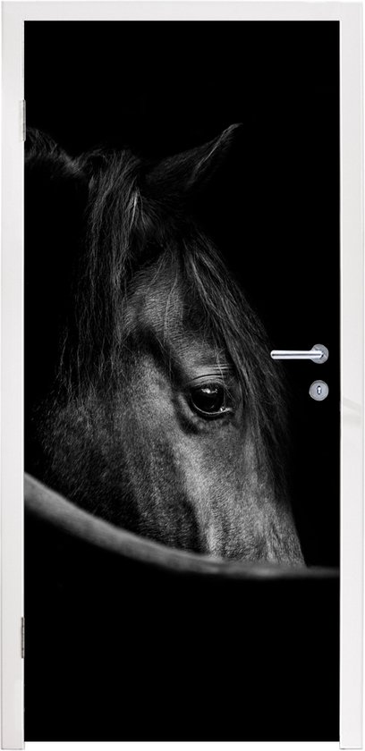 Deursticker Paarden - Portret - Zwart - Dieren - 85x205 cm - Deurposter | bol
