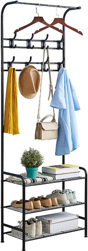 Gaderobe kapstok met haken, robuuste metalen kledingstandaard, kapstok met bank,... | bol