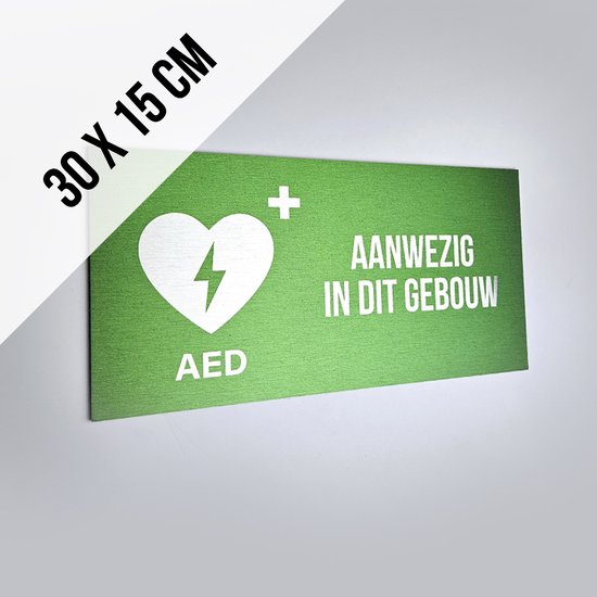 Pictogram/ bord geborsteld aluminium | AED aanwezig in dit gebouw | 30 ...