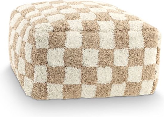 vtwonen Poef - Geblokt - Naturel - Vierkant - 45 x 45 x 25 cm | bol