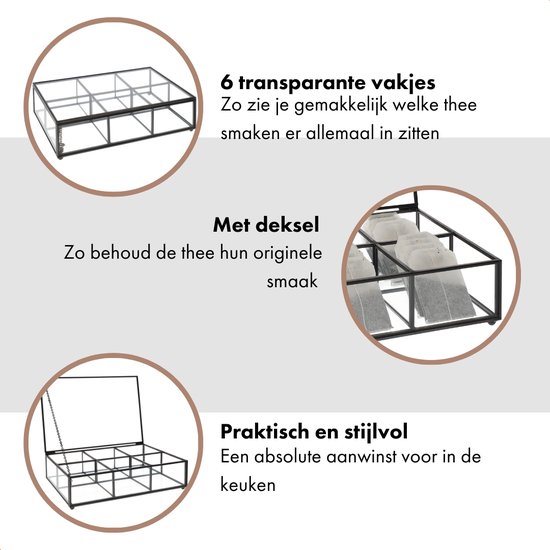 QUVIO Theedoos - 6 Vakjes - Theekist - Theebox - Theedozen - Glas ...