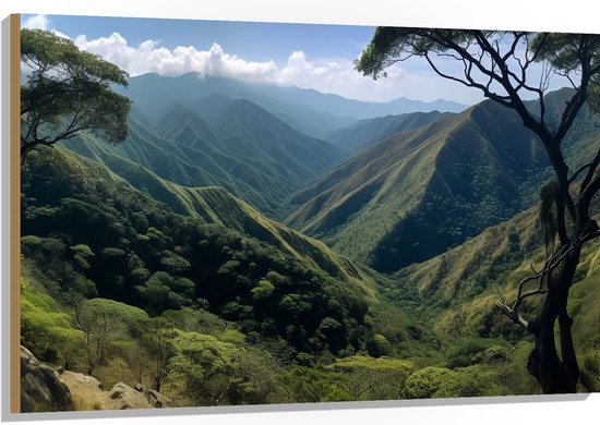 Hout - Bomen - Landschap - Bergen - Wolken - Groen - 120x80 cm - 9 mm ...