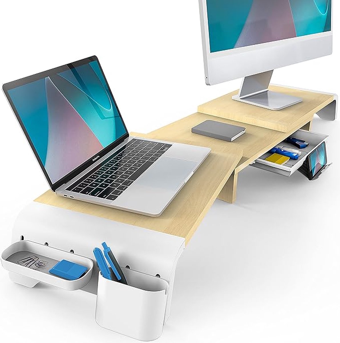 Dubbele Monitorstandaard Hout PC Laptop Computer Schermverhoger,... | bol