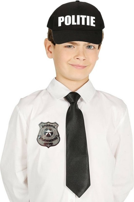 Carnaval verkleed politie agent cap - zwart - met stropdas/police badge ...