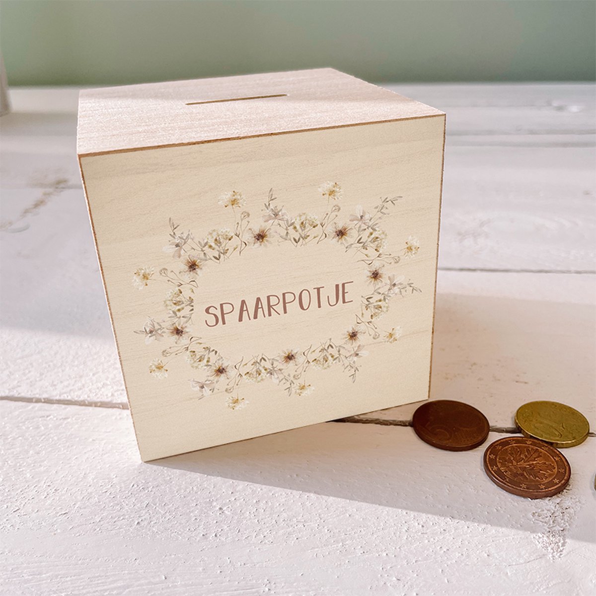 Houten spaarpotje - Summer Flowers | bol