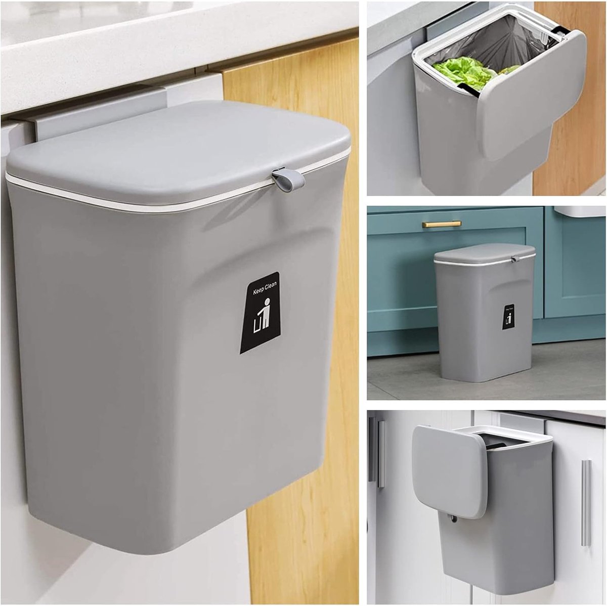 Hangende prullenbak met deksel 9L, kleine hangende prullenbak keuken ...