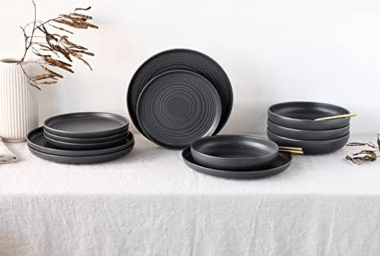 Bordenset 12 Delig - Bordenset Servies - Bordenset Zwart | bol