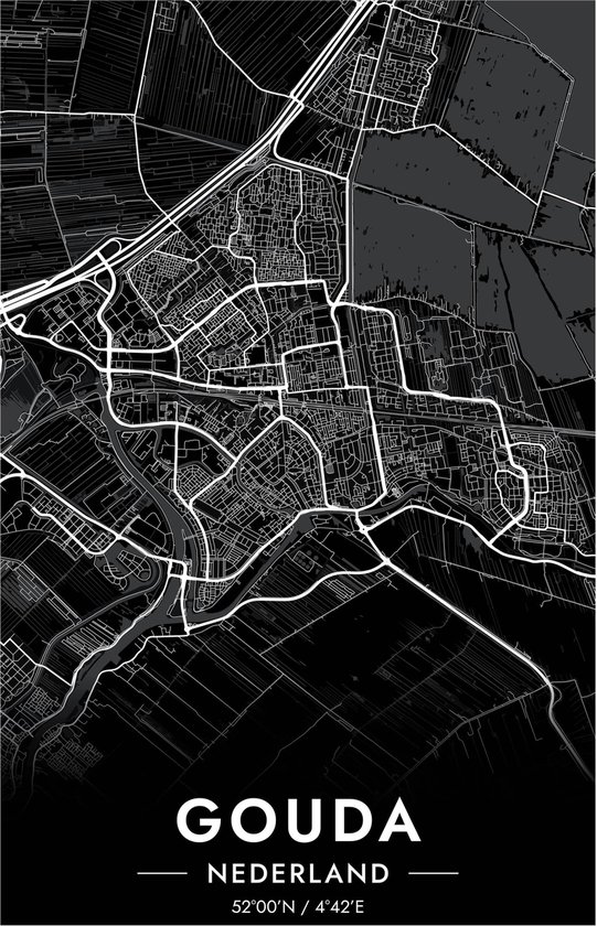 Gouda Poster Zwart | Gouda Map | Kaart van Gouda | Stadposter | 61x91cm ...