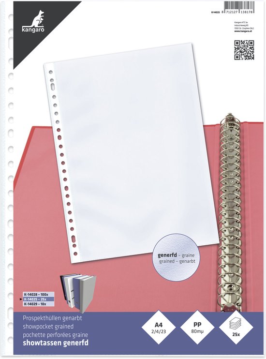 Kangaro showtassen- A4 - PP 80 micron - 23-gaats - 25 stuks - K-14025 | bol