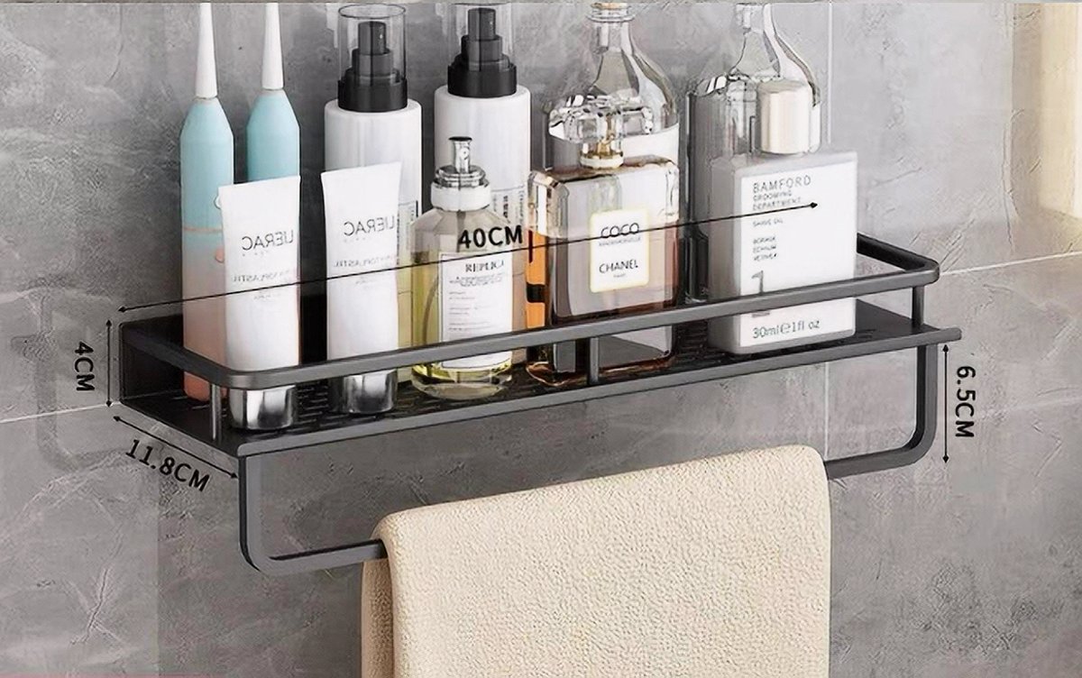Badkamer Plank Met Handoek Stang Zwart Boren- Shampoo En Cosmetische ...
