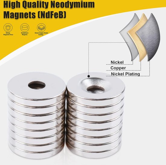 50 stuks sterke neodymium magneten met gat 8 x 3 mm M3 magneten voor ...