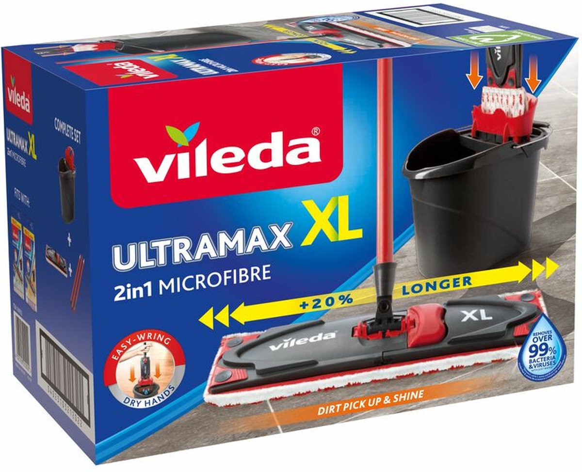 Vileda UltraMax XL - Complete set - Vlakke microvezelmop + emmer met ...