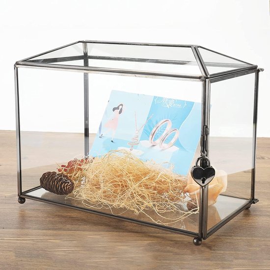 26 cm grote glazen bruiloftskaartenbox met gleuf en slot, geometrisch ...