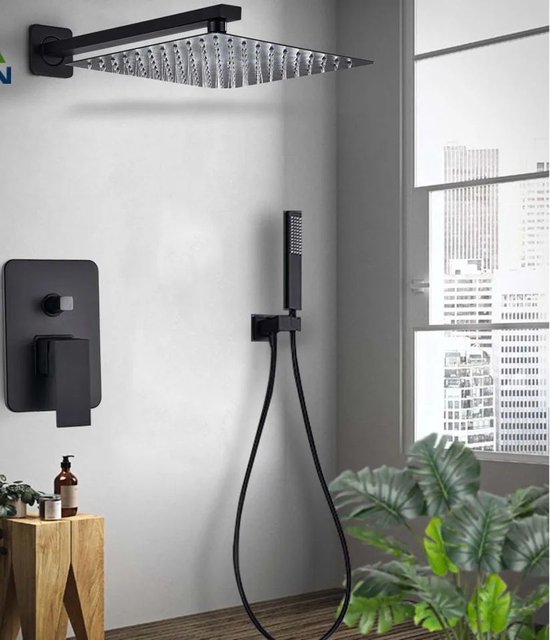 Inbouw regendouche set compleet - Modern - Mat zwart - 12 inch - 30cm | bol