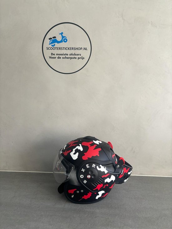 Helmstickers - Shark helm - Boxer helm - Camo - Rood & Wit - Piaggio ...