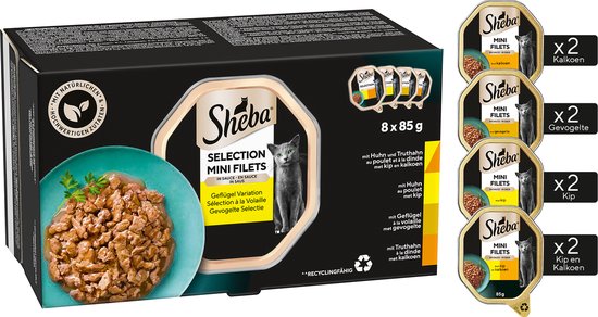 Sheba Kattenvoer Mini Filets - Natvoer - Gevogelte in Saus - kuipjes 32 ...